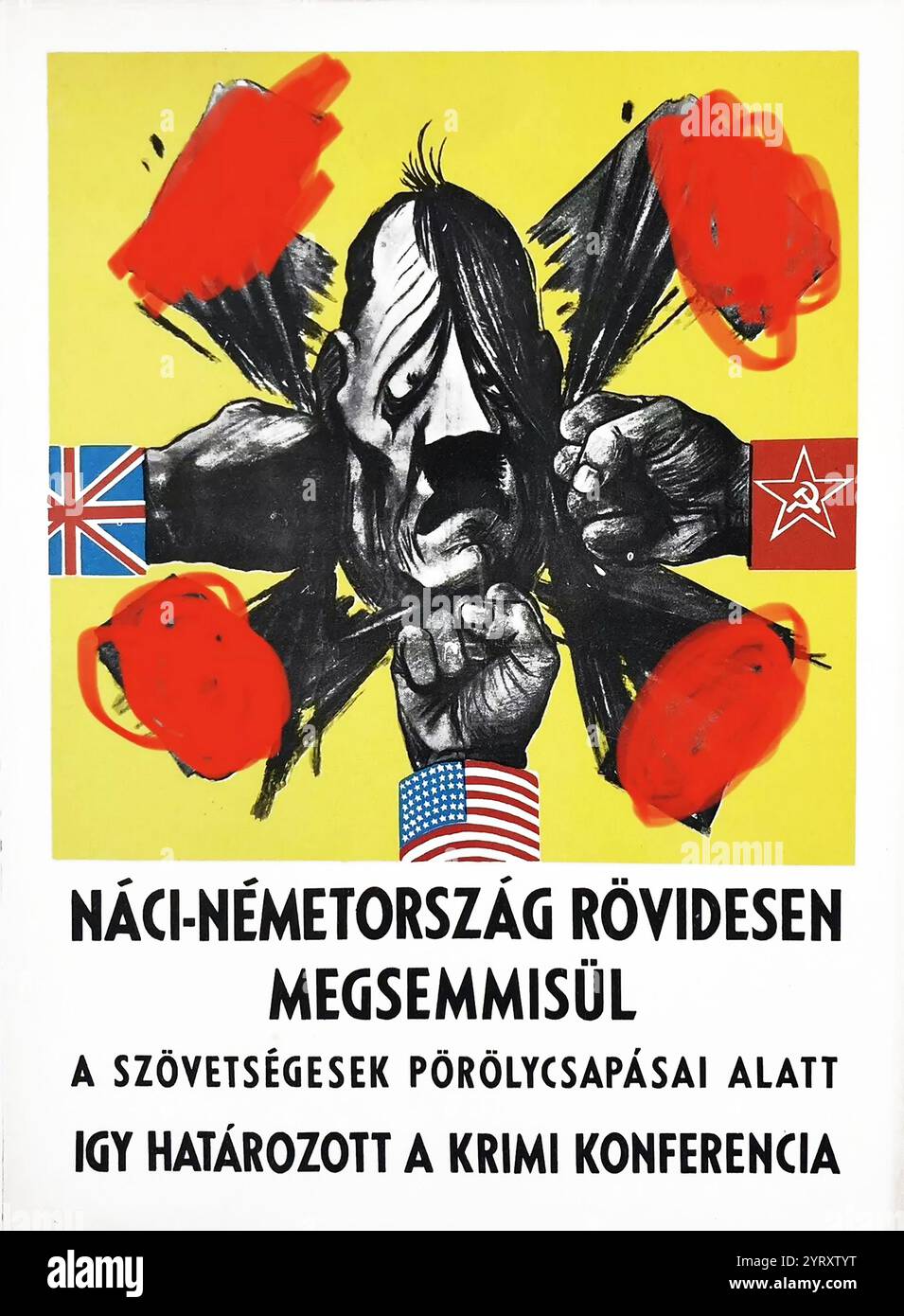 Ungarisches Poster, das die Alliierten (UdSSR, USA und Großbritannien ...