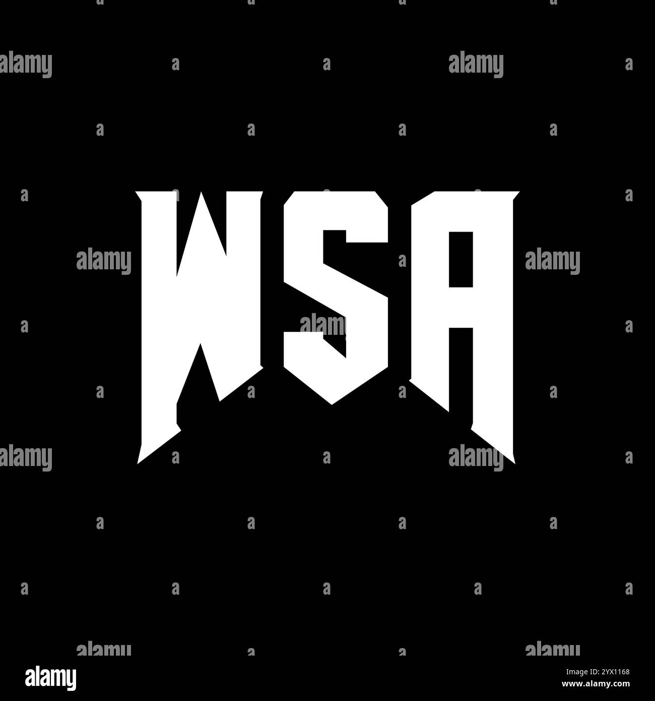 WSA-Letter-Logo für Technologieunternehmen. Schwarz-weiße ...