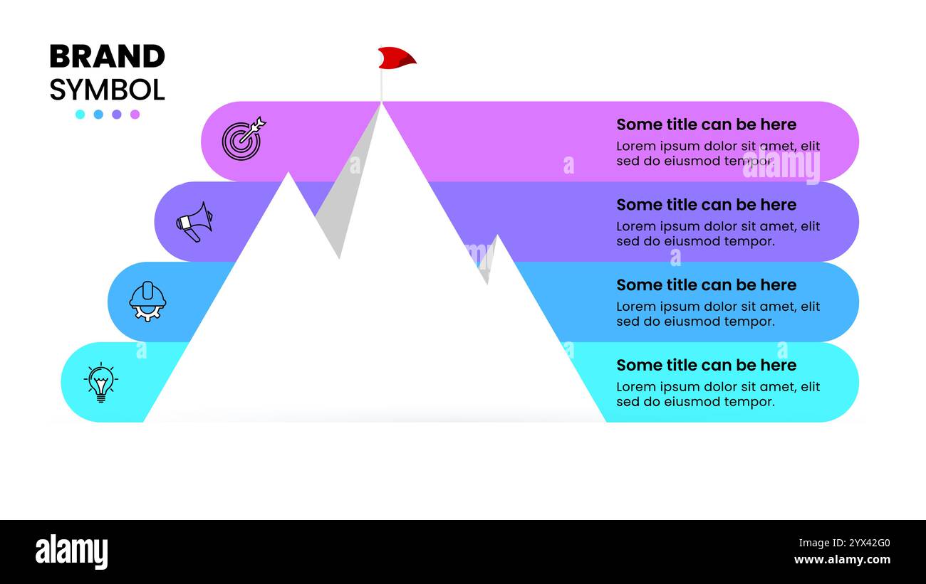 Infografik-Vorlage mit Symbolen und 4 Optionen oder Schritten. Berg ...