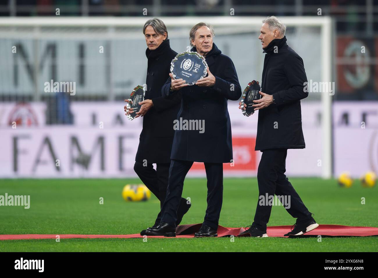 Mailand, Italien. 15. Dezember 2024. Filippo Inzaghi, Franco Baresi und ...