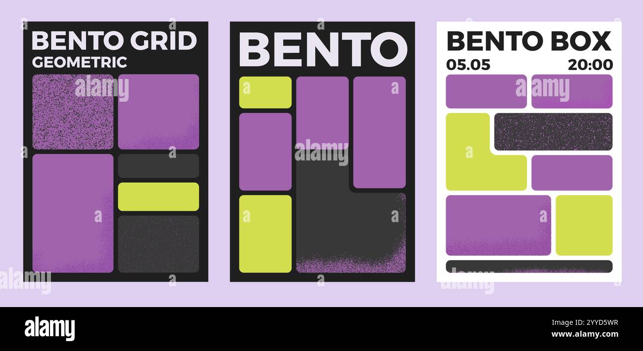 Bento Box Poster Vorlagen Set. Y2K Collage Gitter strukturierte ...