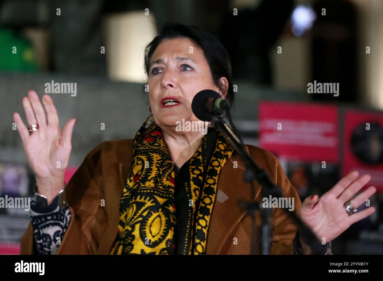Outgoing Georgian President Salome Zourabichvili gestures while ...