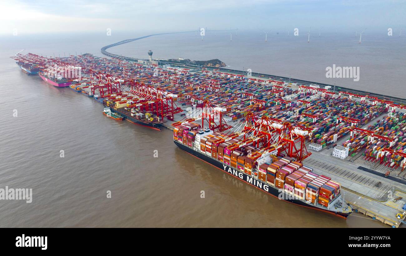 An aerial view of Yangshan Port Terminal Four in Shanghai, China Sunday ...