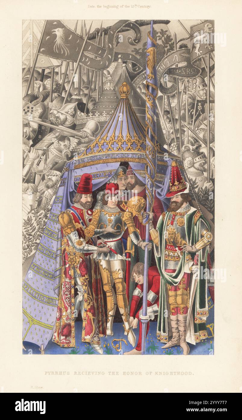 Ein junger Krieger, der eine Ritterschaft erhält, 15. Jahrhundert. Pyrrhus, Sohn des Achilles ...