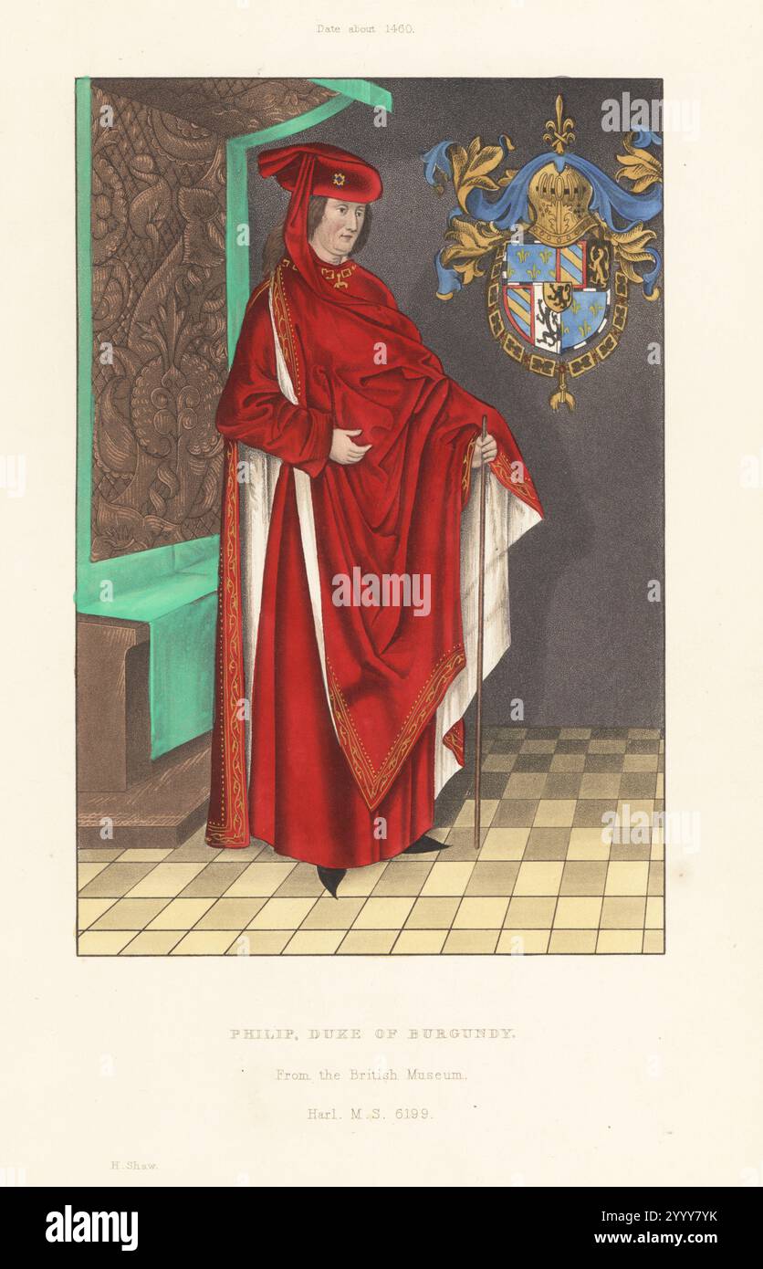 Philipp III. Der Gute, Herzog von Burgund, 1396-1467. In scharlachfarbenen Chaperon, besticktem ...