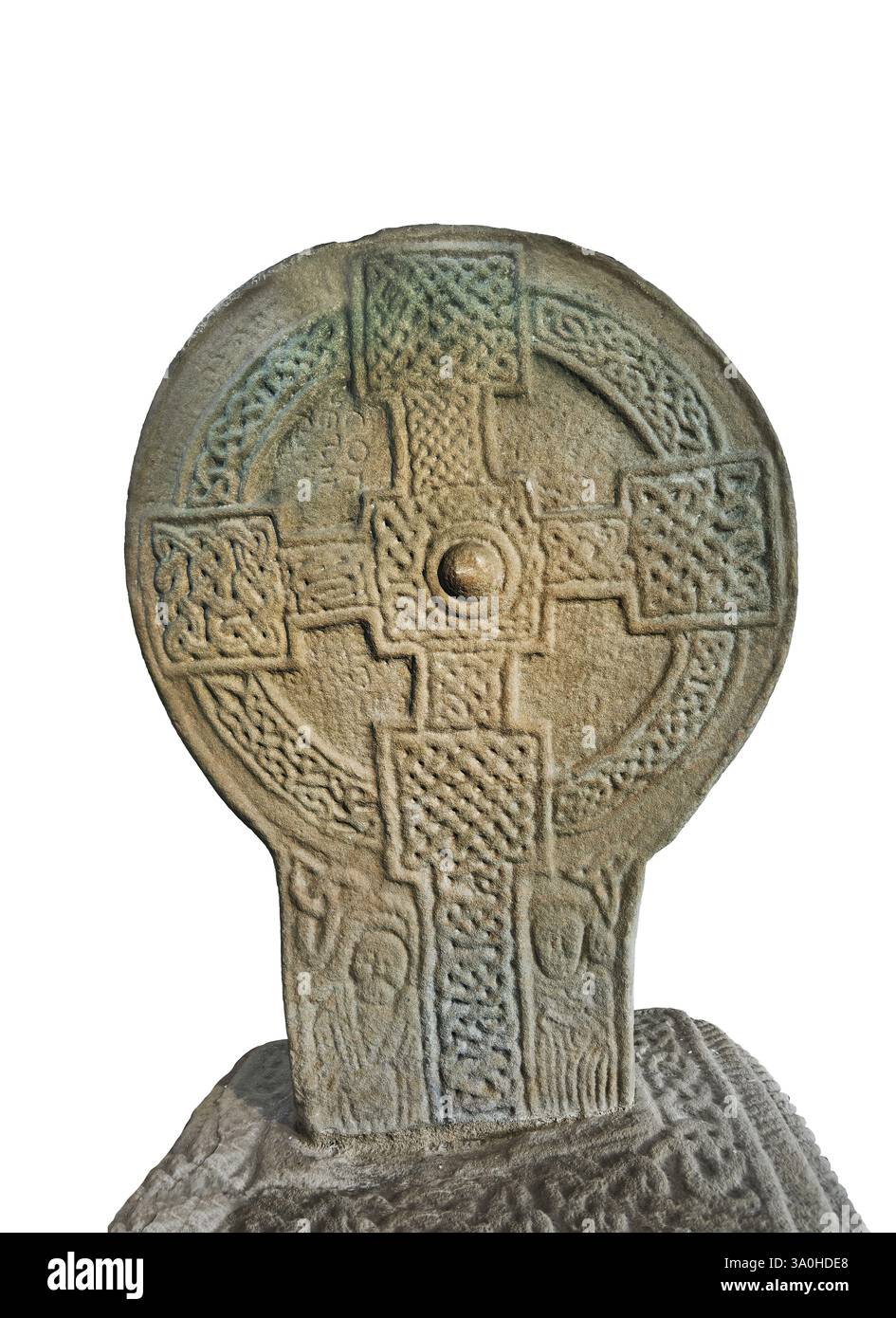 Kreuz von Conbelin ein riesiges keltisches Steinradkreuz mit Knotenbögen, Flechtkreuz und einem ...