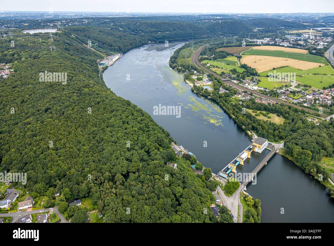 Blick aus der Vogelperspektive, Hengsteysee mit Algenbewuchs, Algenpest ...