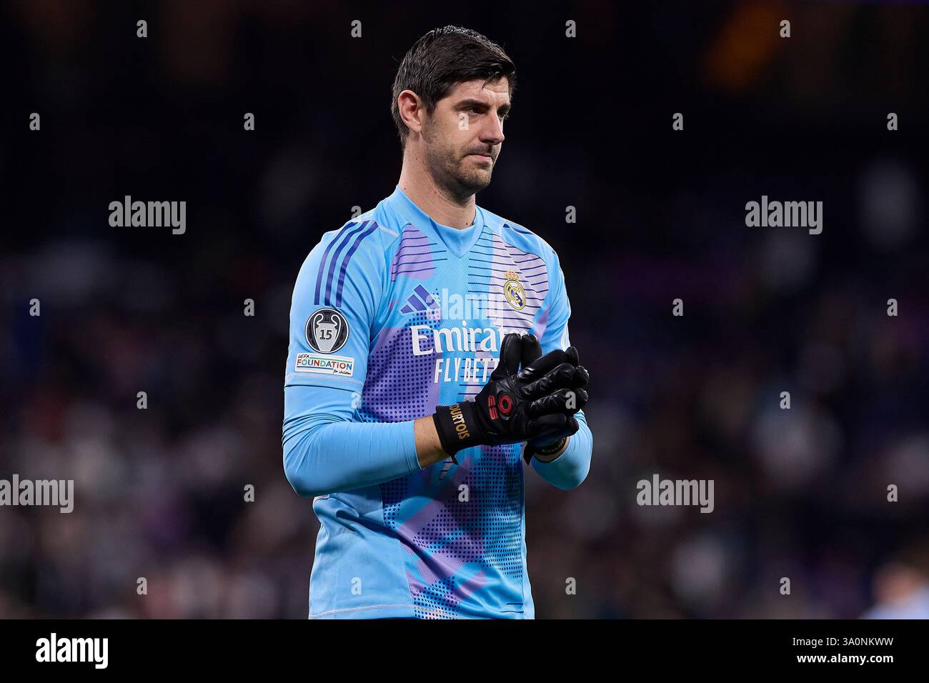 Madrid, Spanien. März 2025. Thibaut Courtois von Real Madrid CF, der am Ende des Achtelfinale ...
