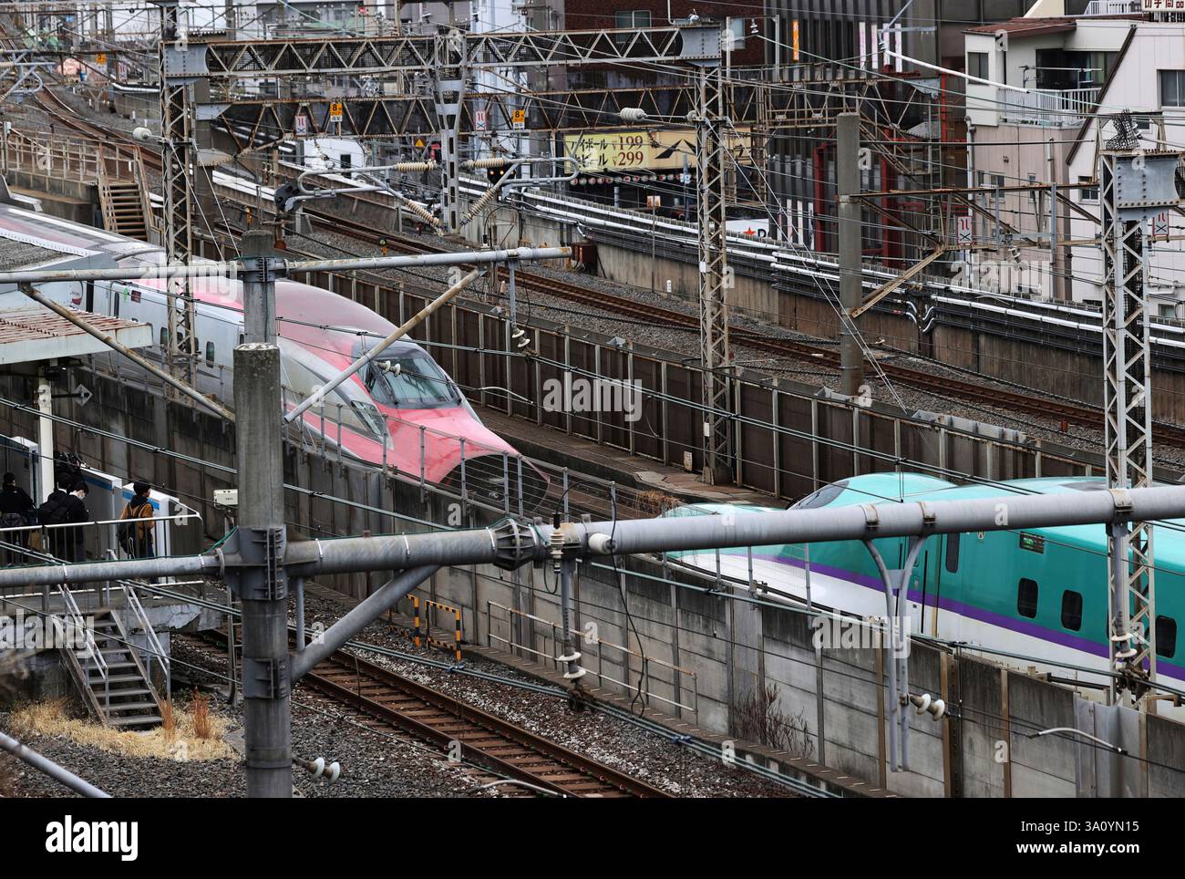 An aerial photo shows the uncoupled Tohoku Shinkansen (bullet train ...