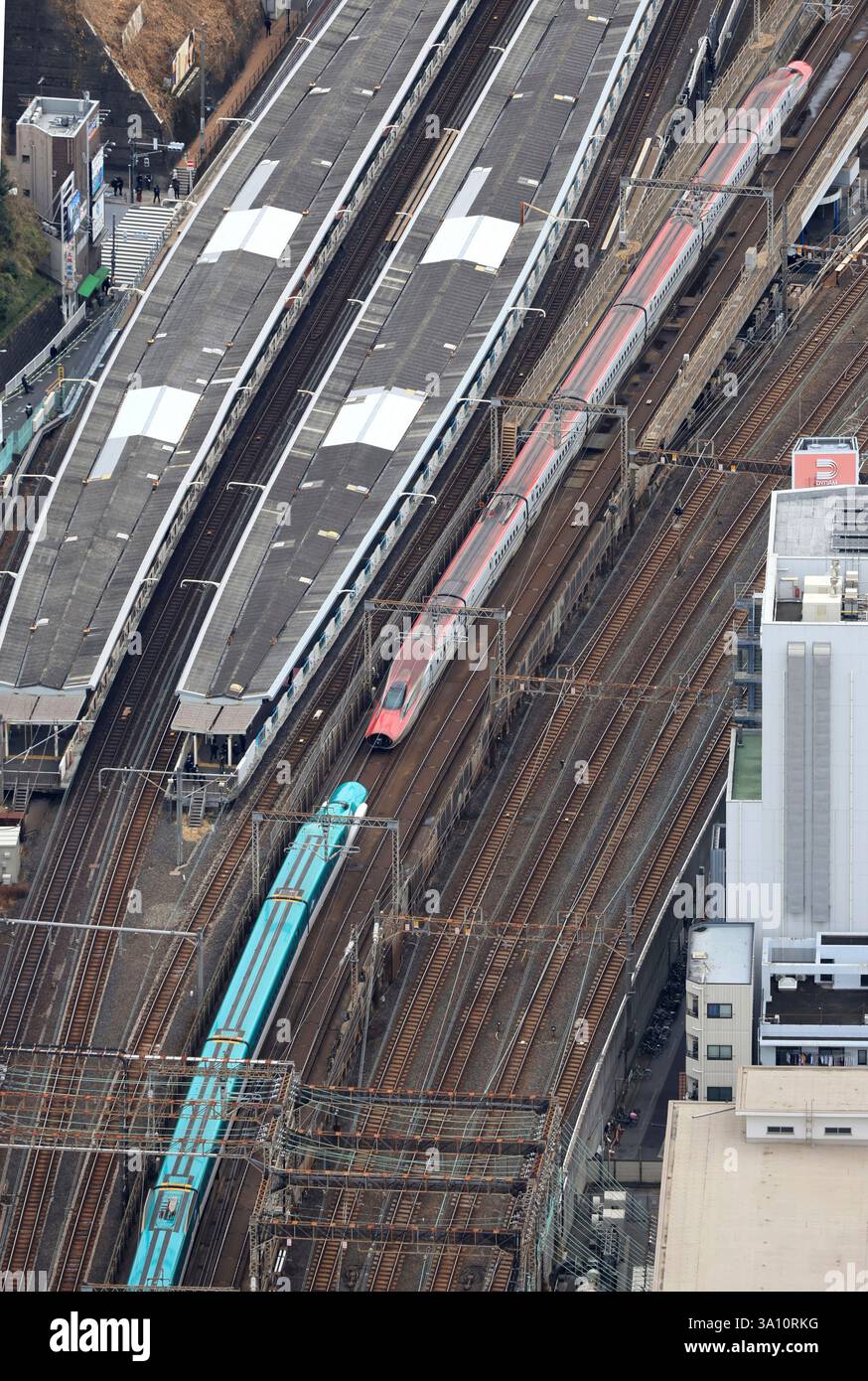 An aerial photo shows the uncoupled Tohoku Shinkansen (bullet train ...
