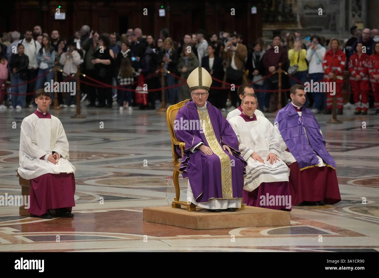 Vatican Secretary of State, Cardinal Pietro Parolin, center, delegated ...