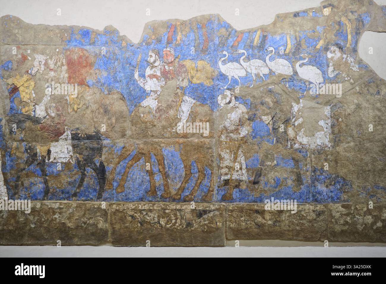 Ein Fresko aus dem 8. Jahrhundert einer Prozession mit Kamelen aus einem sogdischen Palast. Im ...