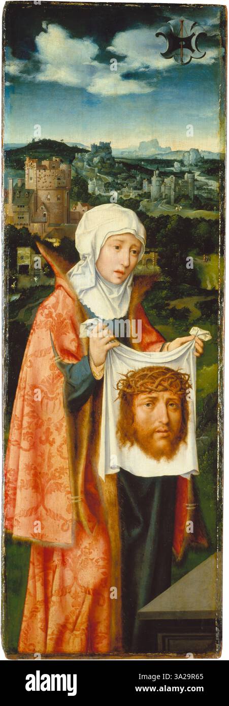 Joos van Cleves Gemälde „Saint Veronica zeigt das Sudarium“ aus dem Jahr 1524 zeigt Veronica ...
