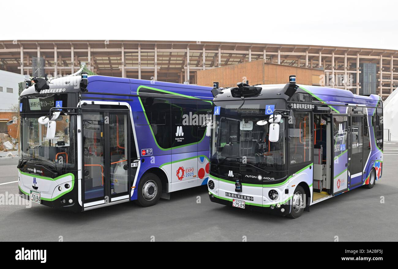 Self-driving buses of electric vehicle (EV) is unveiled to the press at ...