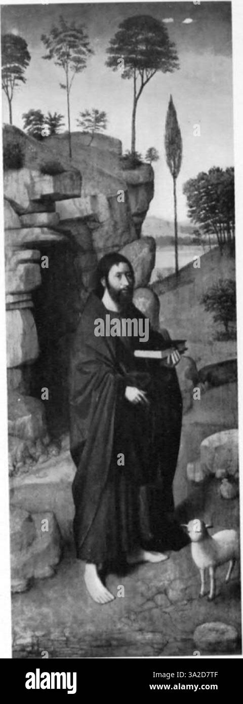 Diese Platte zeigt Petrus Christus’ Darstellung Johannes des Täufers ...