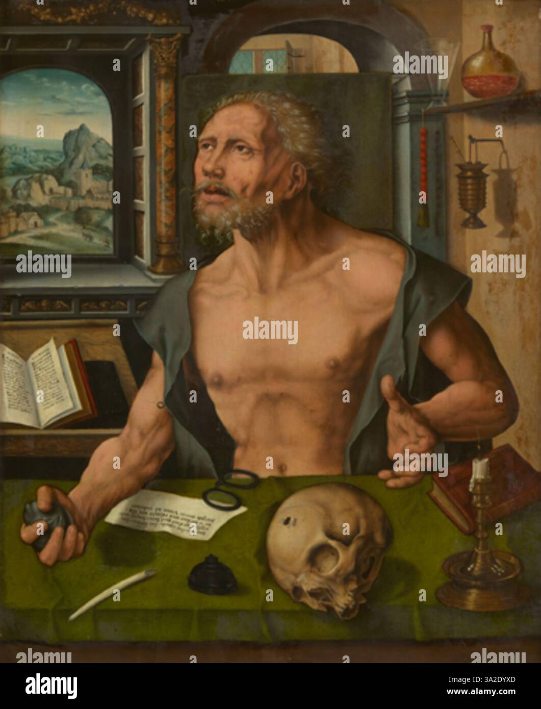 Joos van Cleve, ca. 1485–1540/1541, La pénitence de saint Jérôme, 1540. Dieses Ölgemälde auf ...