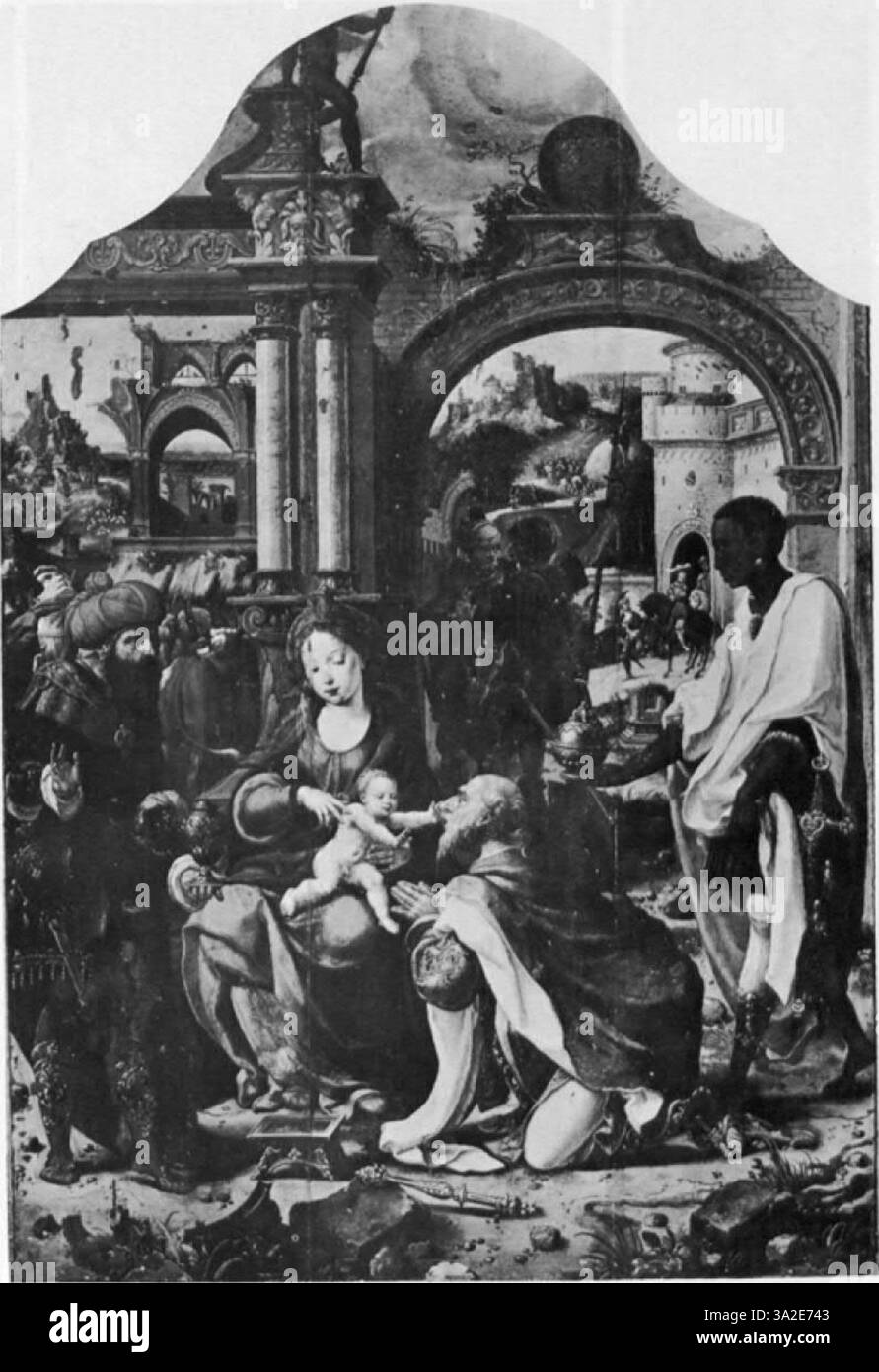 Das Gemälde von Jan van Scorel und Pieter Coeck van Aelst präsentiert eine biblische Szene mit ...