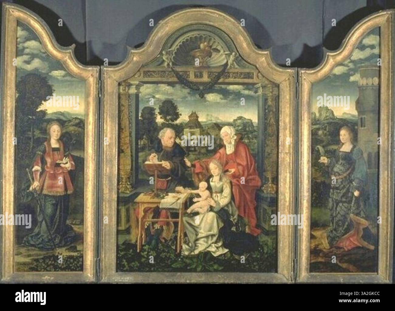 Dieses Gemälde aus dem 16. Jahrhundert, das Joos van Cleve zugeschrieben wird, zeigt die Heilige ...