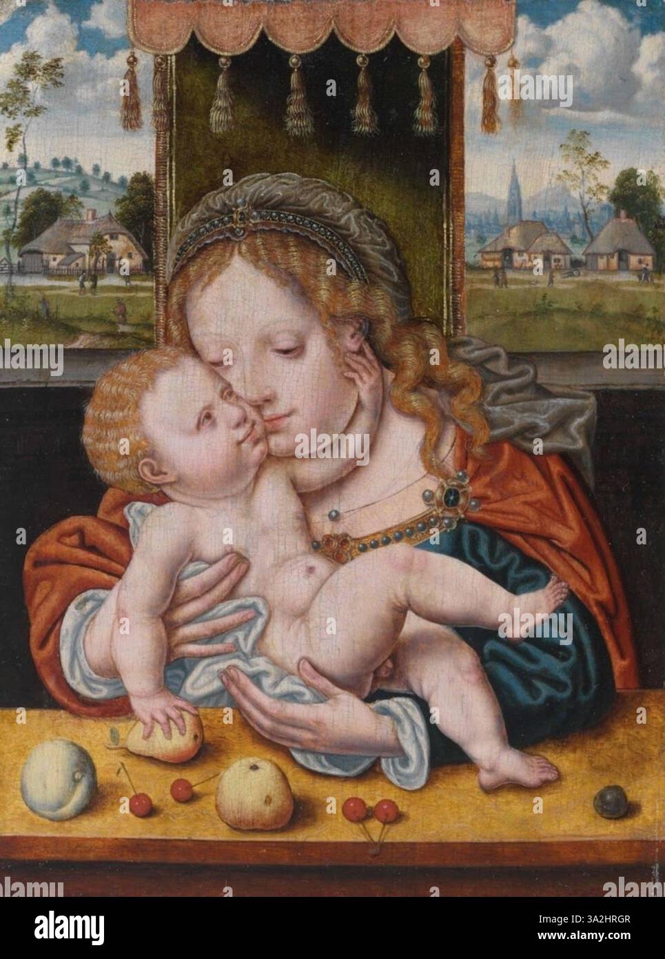 Dieses Gemälde, das von Joos van Cleves Werkstatt zwischen 1530 und 1535 geschaffen wurde, zeigt ...