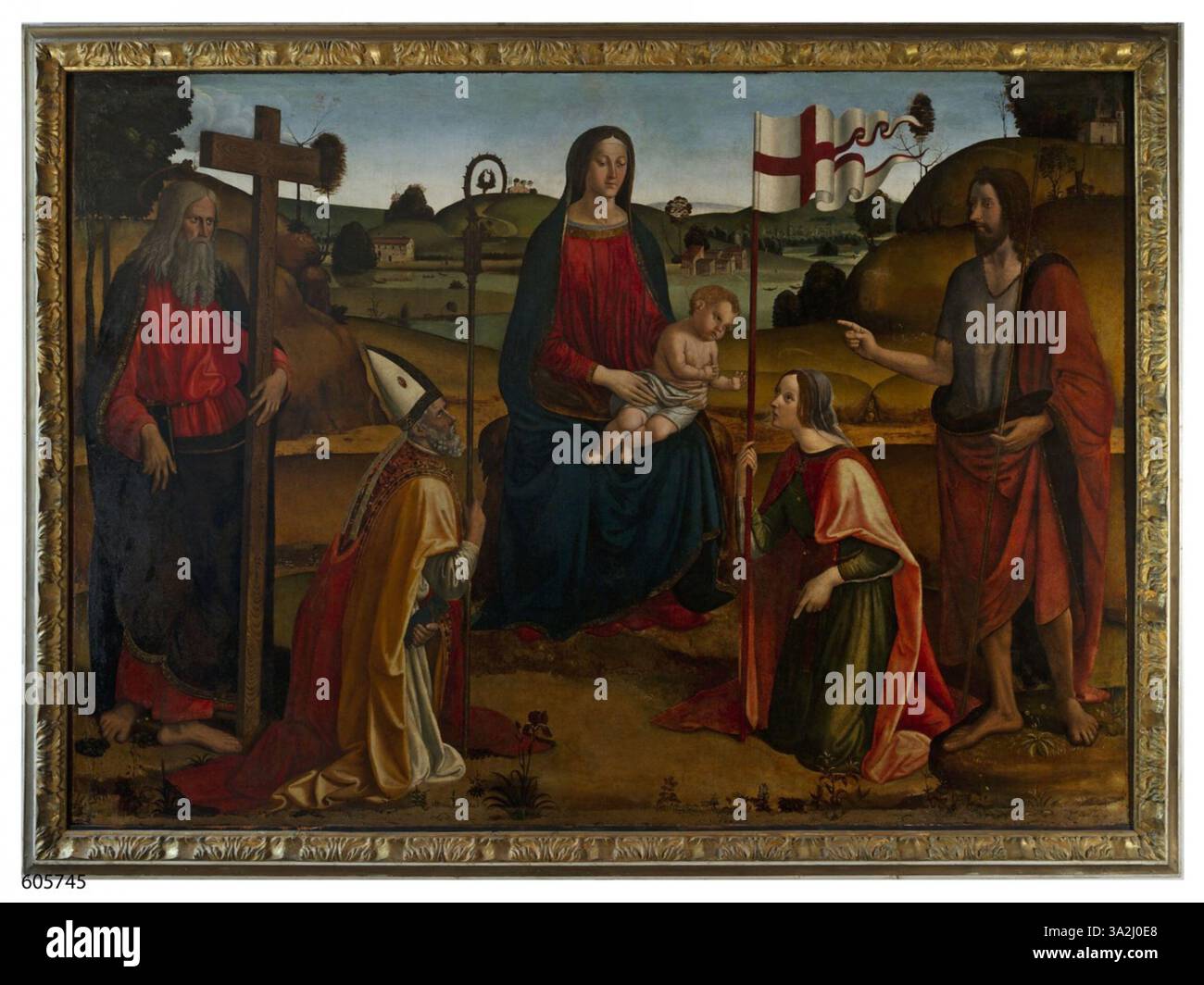 Dieses Gemälde von Cosimo Rosselli aus dem Jahr 1501 zeigt die Madonna mit dem Kind, zusammen ...