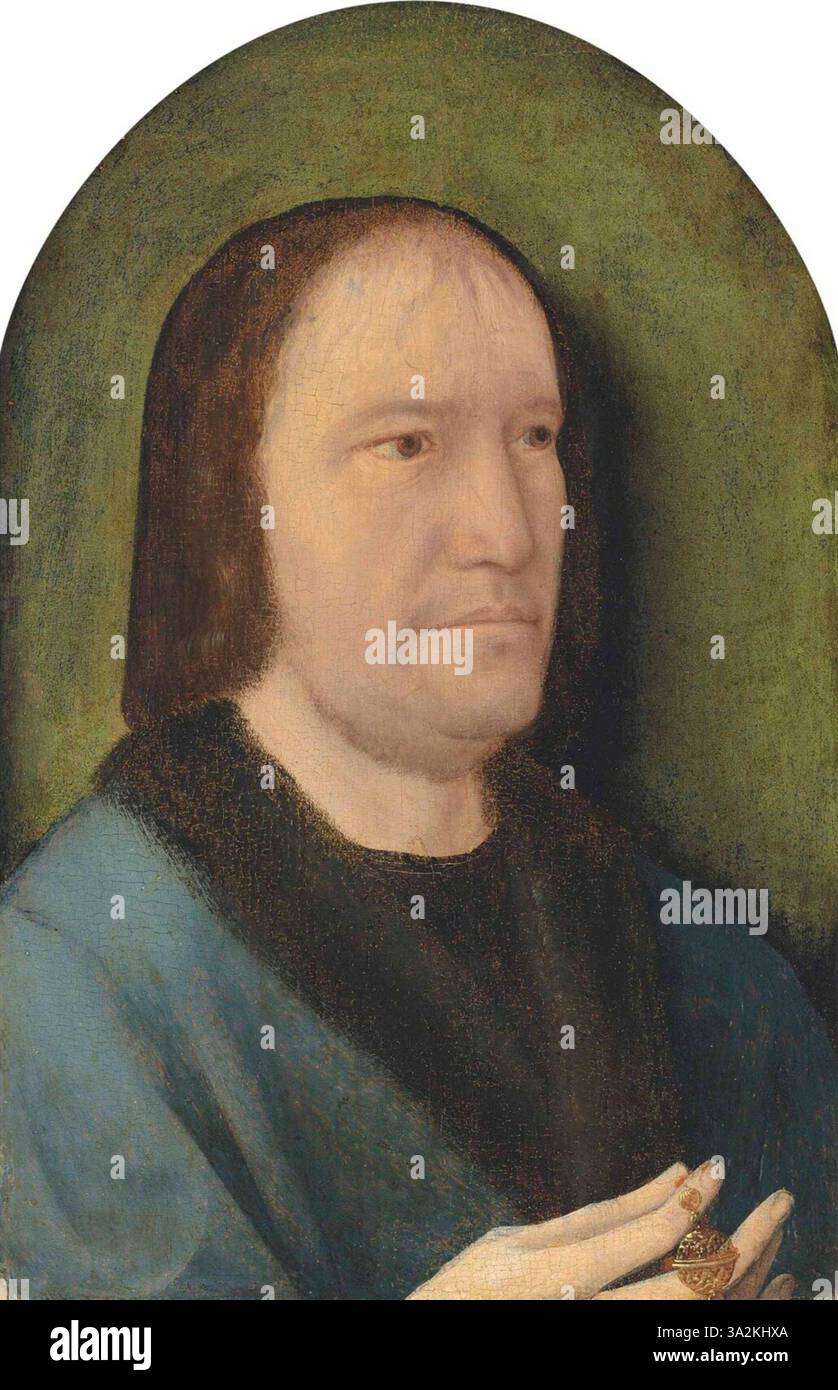 Dieses Porträt von Jan Provoost zeigt einen Gentleman in einem blauen ...