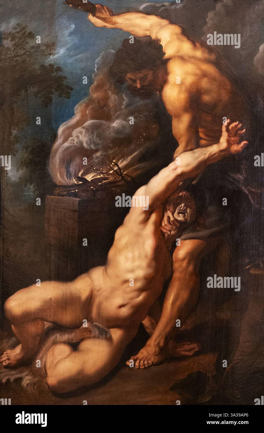 Peter Paul Rubens Malerei; Rubens, „Kain tötet Abel“ 1608–2009; Gemälde der biblischen Szene von ...