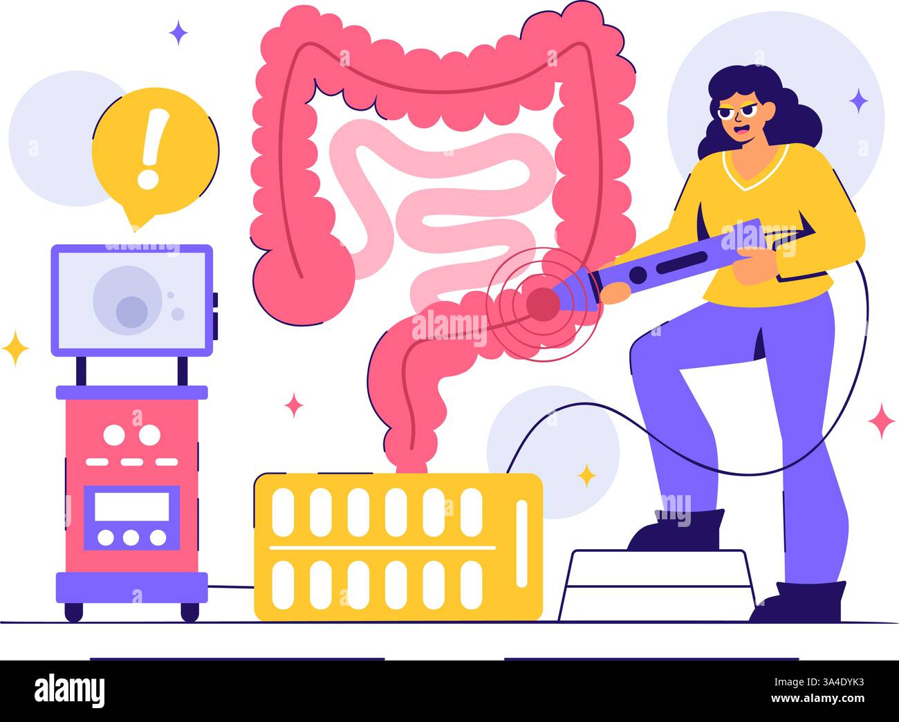 Proktologe oder Kolonoskopie Vektor-Illustration mit einem Arzt, der ...