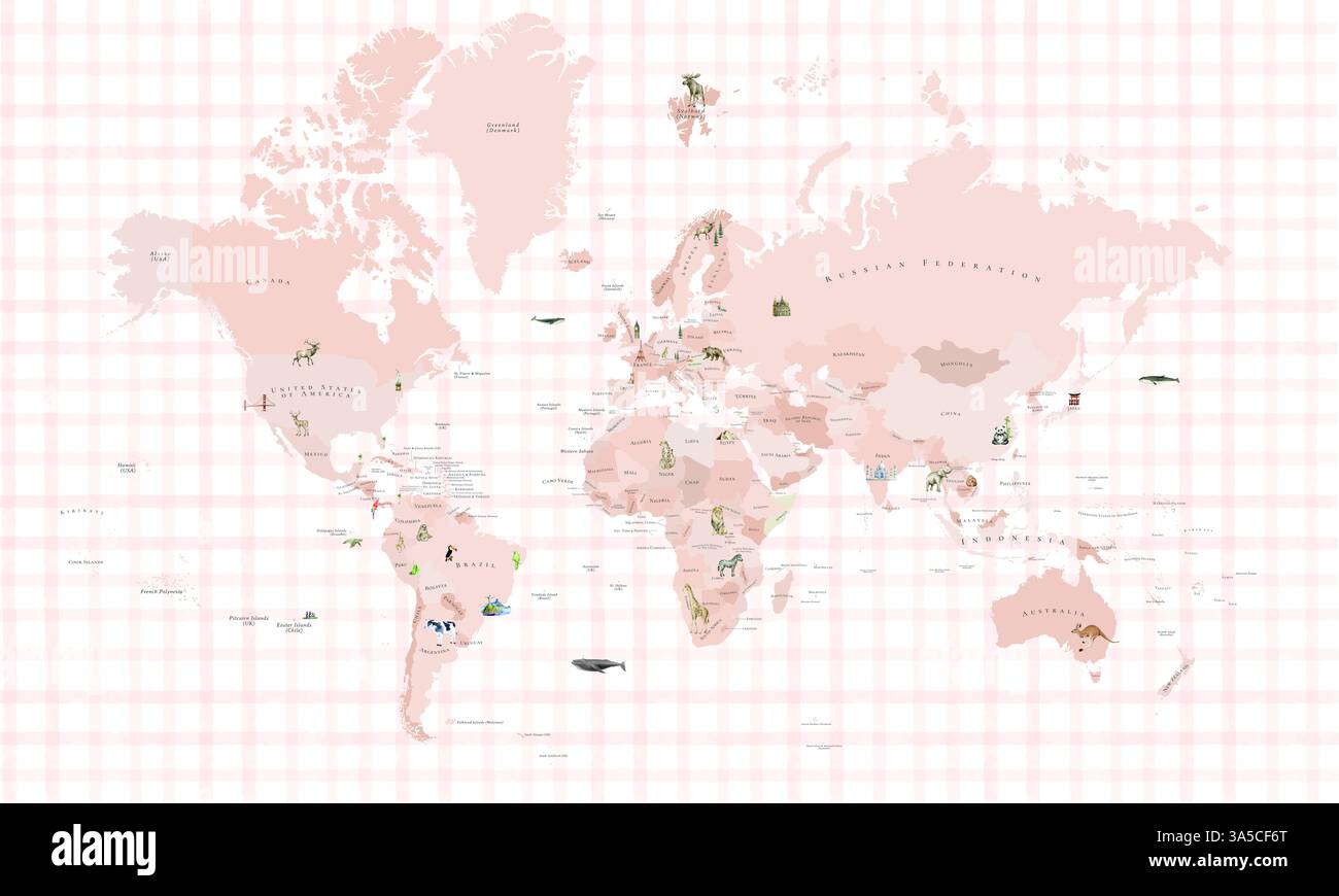 Elegante Pink World Map - Sanfte Töne, Feminines Geographiedesign ...