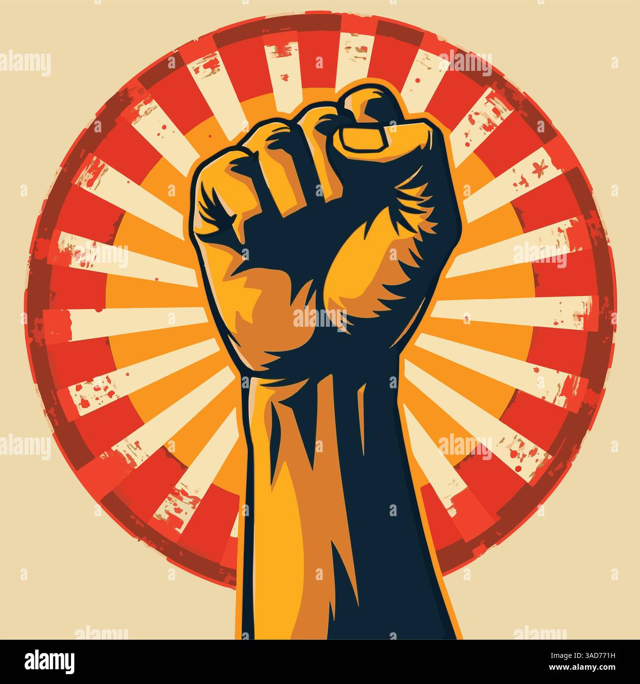 Revolution Hand mit geballter Faust, Retro-Vintage-Poster im Stil der ...
