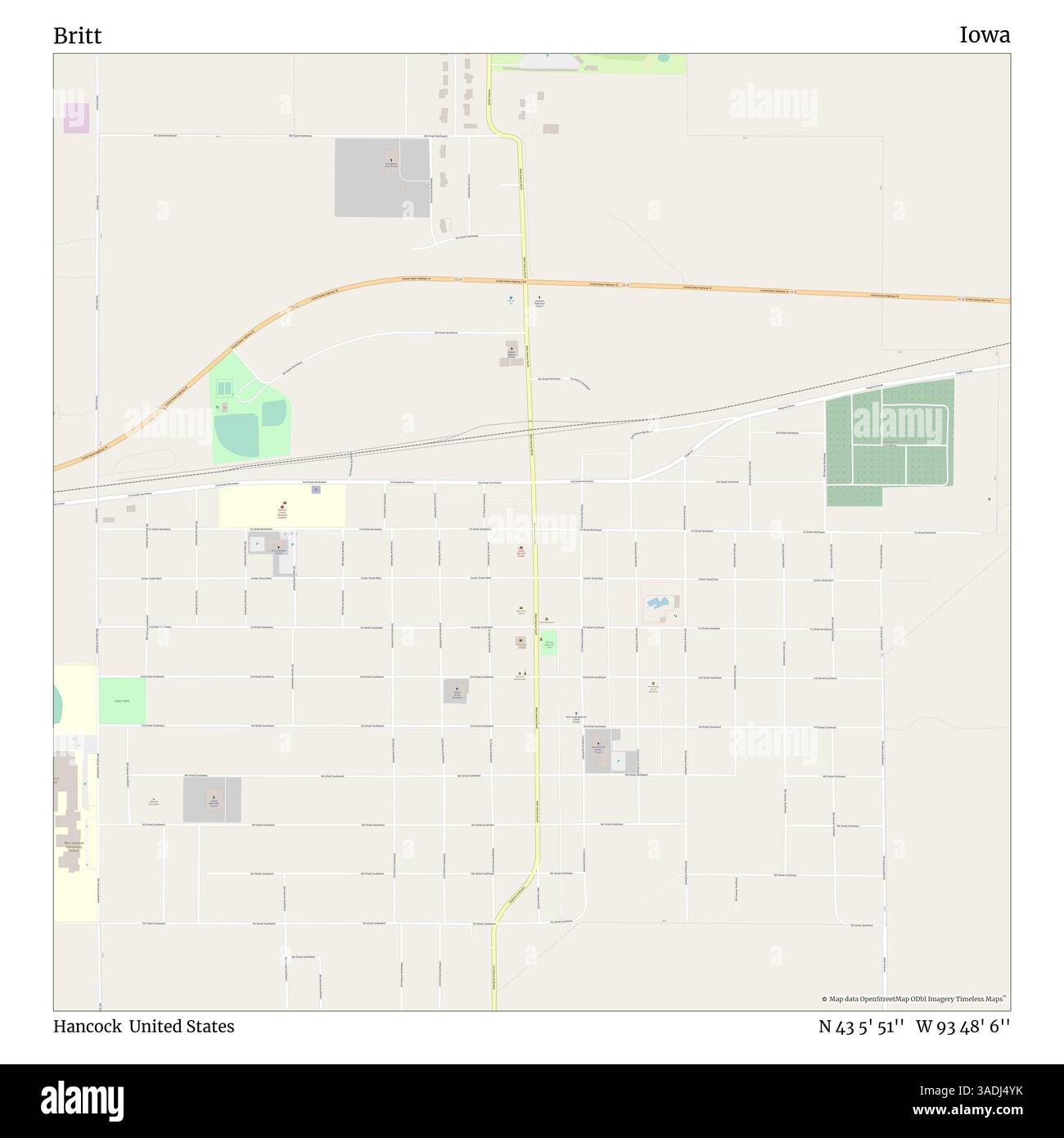 Britt, Hancock, USA, Iowa, N 43 5' 51'', W 93 48' 6''', Karte, zeitlose ...