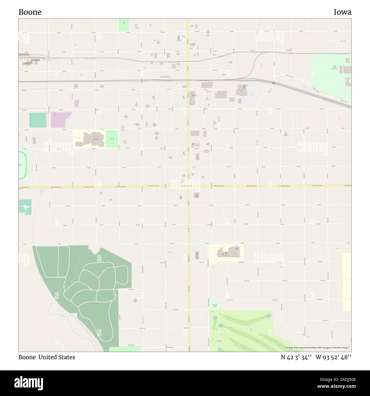 Boone, Boone, USA, Iowa, N 42 3' 34'', W 93 52' 48'', Karte, zeitlose ...