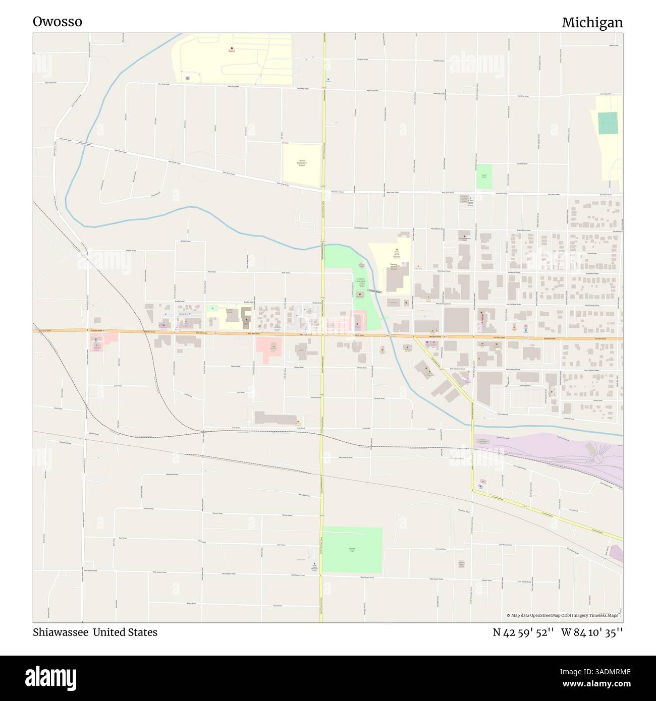 Owosso, Shiawassee, USA, Michigan, N 42 59' 52'', W 84 10' 35''', Karte ...