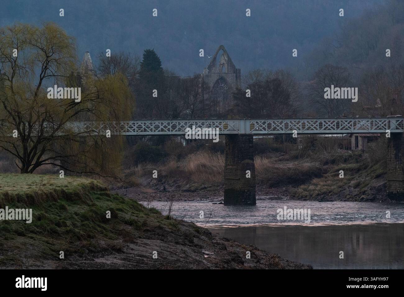 Die Old Wireworks Tramway Bridge überquert den Fluss Wye bei Tintern ...