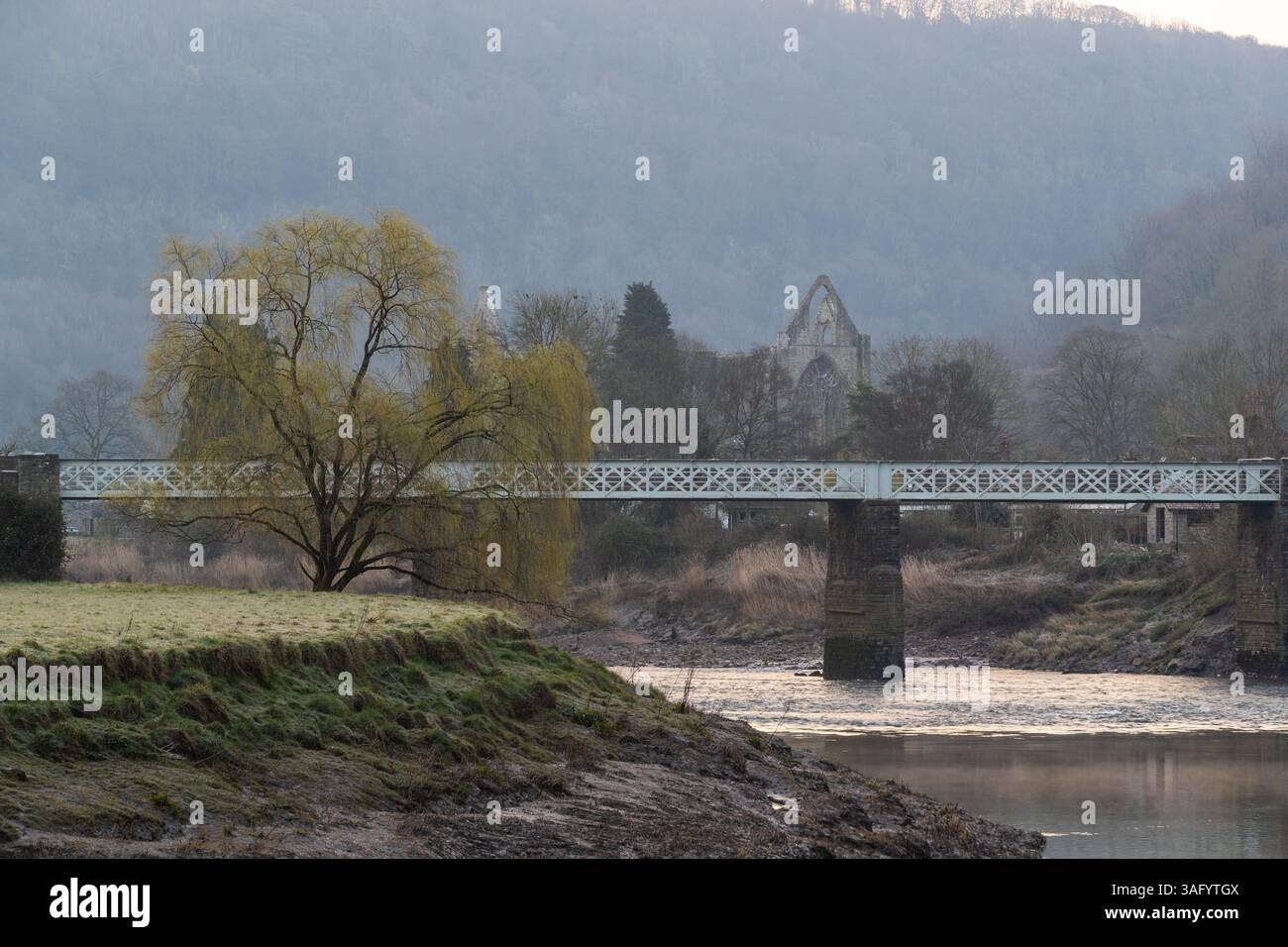 Die Old Wireworks Tramway Bridge überquert den Fluss Wye bei Tintern ...