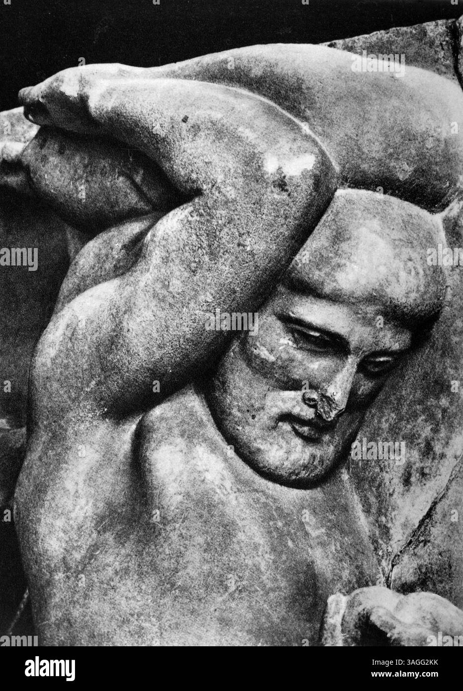 Metope mit Athena, Herakles und Atlas, Detail der antiken Statue aus ...