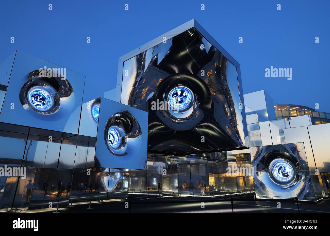 A photo shows the signature pavilion "null2 (mull null)" of Expo 2025 designed by Japanese ...