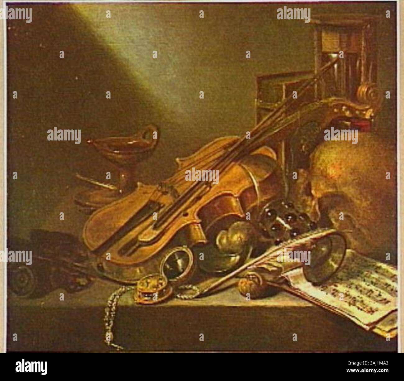Pieter Claesz’ Vanitas-Stillleben mit einer Geige, gemalt 1657 ...