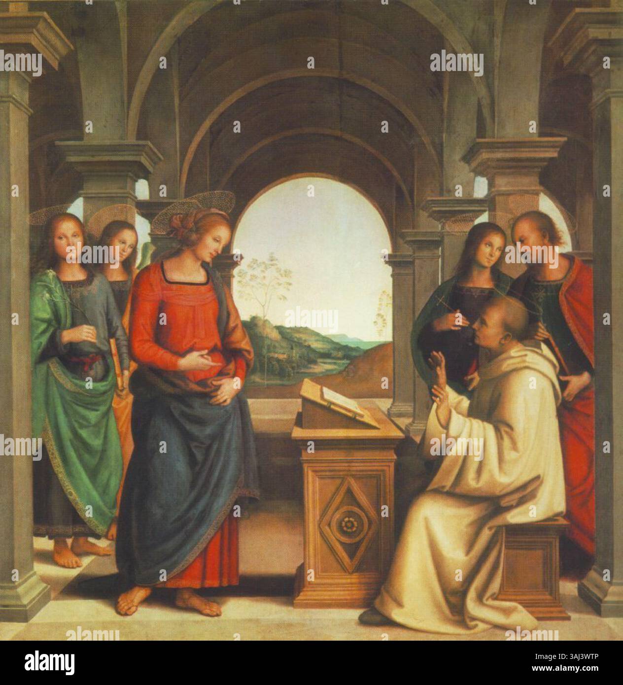 „Die Vision des Heiligen Bernhard“ (1493) von Pietro Perugino zeigt die Jungfrau Maria, die dem ...