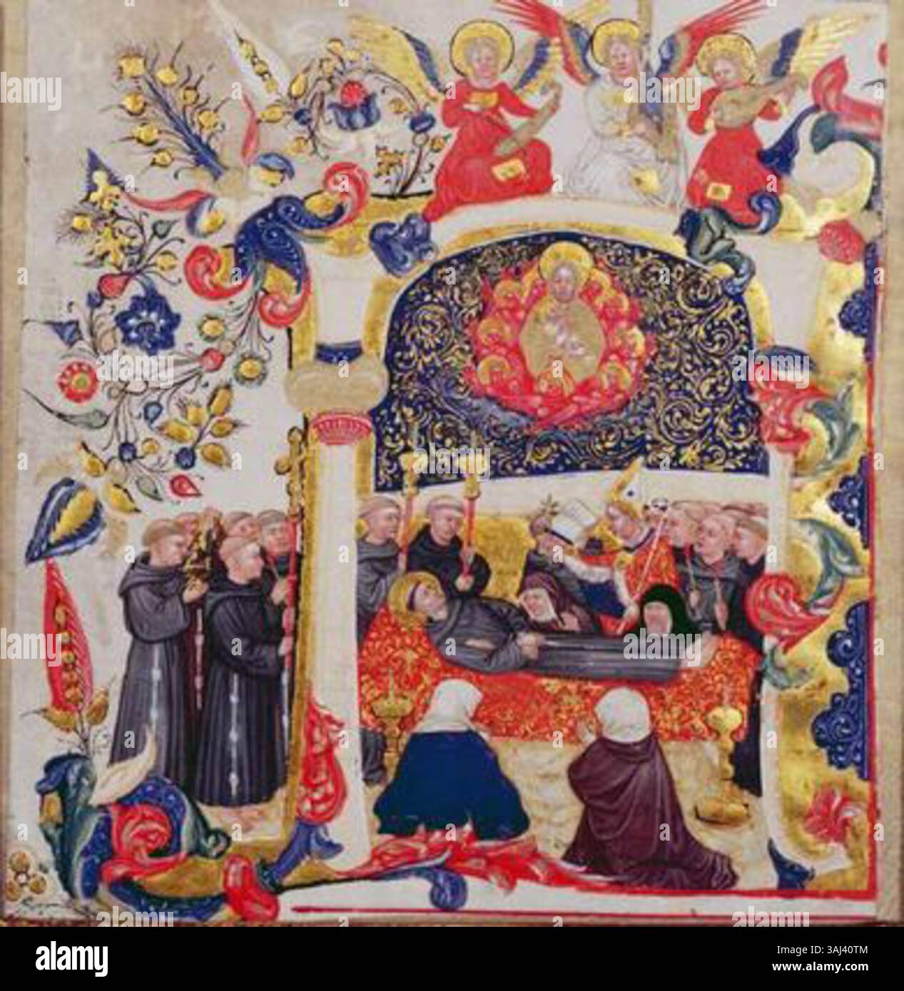 Funérailles de saint Francois, eine Pergamentbeleuchtung aus der Zeit um 1400–1445, wird im ...