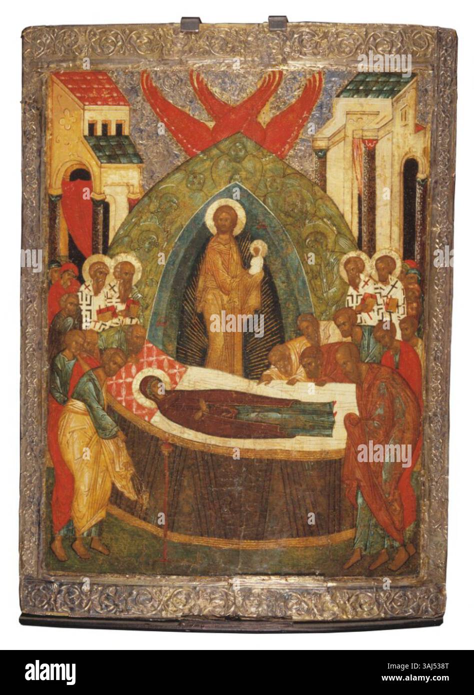 Die Ikone „die Entschlafenheit der Jungfrau“, die zwischen 1523 und 1552 gemalt wurde, stellt ...