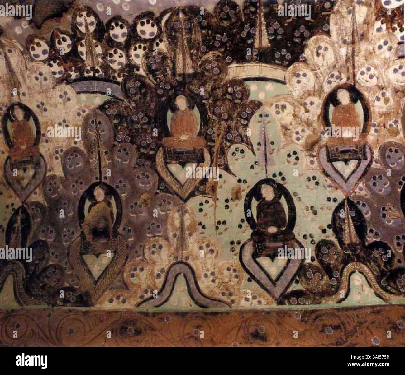 Ein Teil der Decke der Höhle 85, gemalt im 7. Jahrhundert, zeigt eine ...
