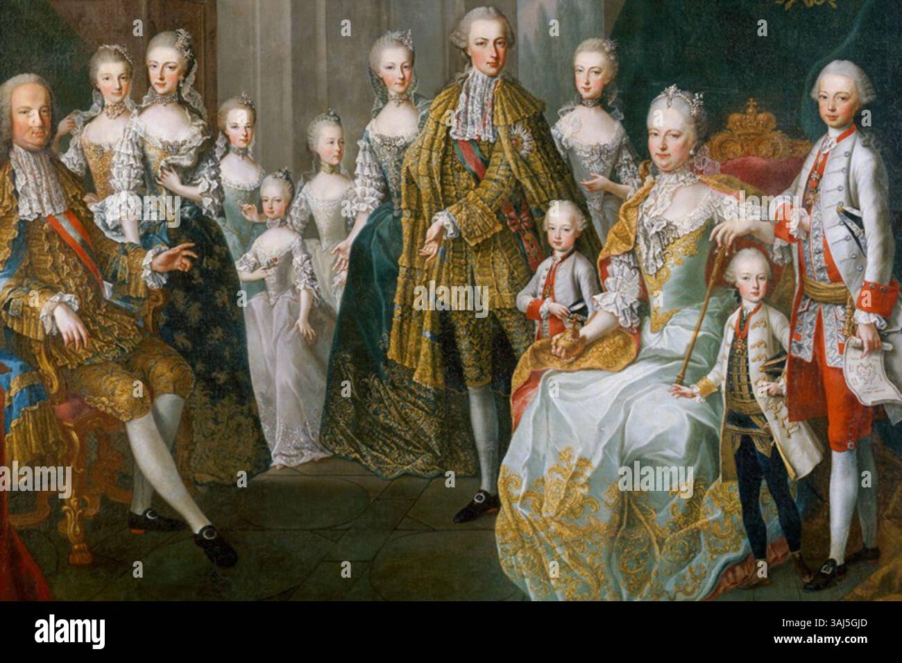 Ein Porträt von Kaiser Franz I., Kaiserin Maria Theresia und ihren elf ...