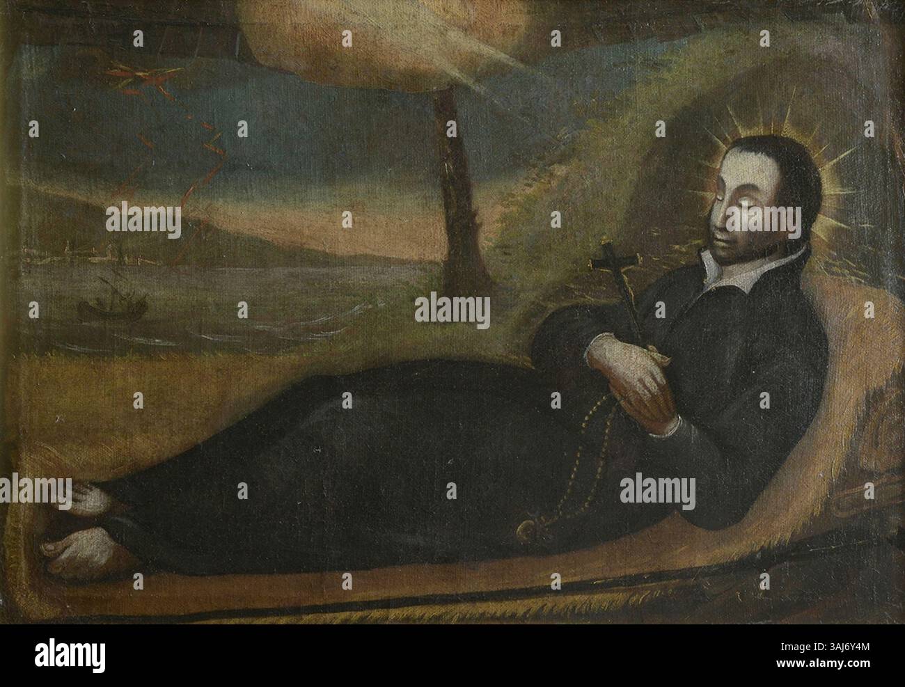 Dieses Gemälde, 'Smrt sv. Franika Ksaverja, geschaffen vor 1767, schildert den Tod des hl. Franz ...