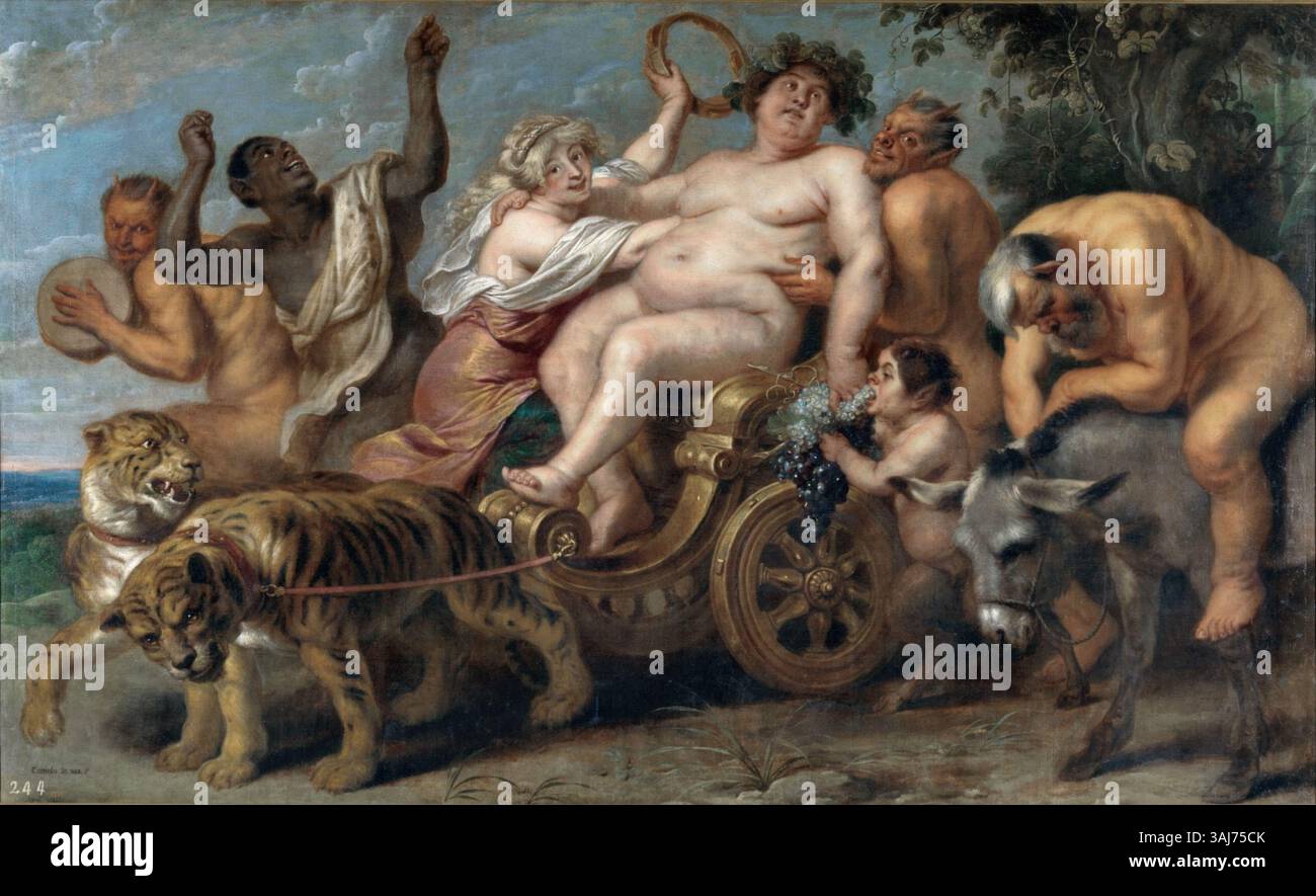 Der „Triumph des Bacchus“ von Cornelis de Vos stellt den römischen Gott des Weins, Bacchus, in ...