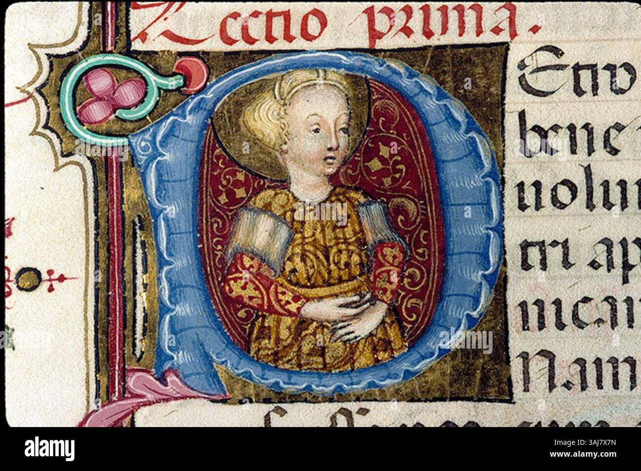 Dieses Manuskript aus der „Bréviaire de Marie de Savoie“ zeigt die heilige Petronilla, die der ...