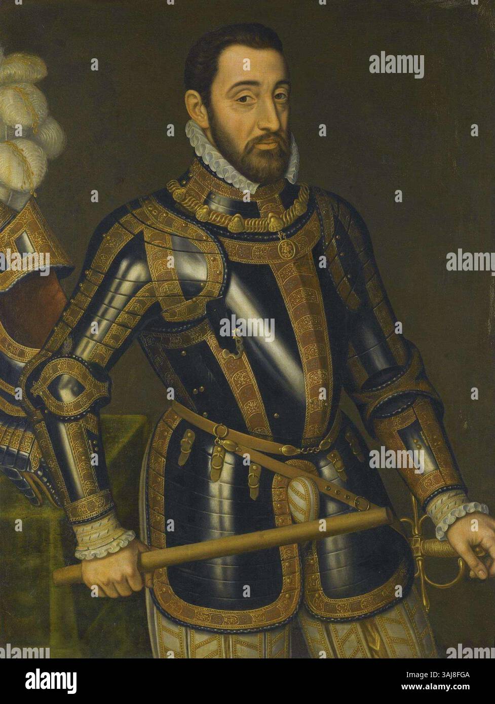 Dieses Porträt, das dem Kreis Juan Pantoja de la Cruz zugeschrieben wird, zeigt einen bärtigen ...