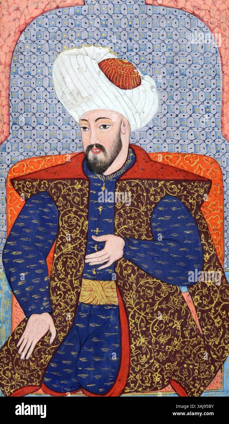 Dieses osmanische Miniaturbild aus dem Jahr 1579 zeigt Osman I., den ...