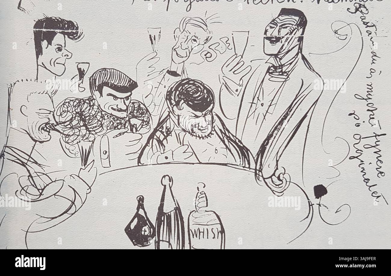 Ein Karikaturporträt von Oskar Andersson mit Palmer, Jonson-Hof, Björn ...