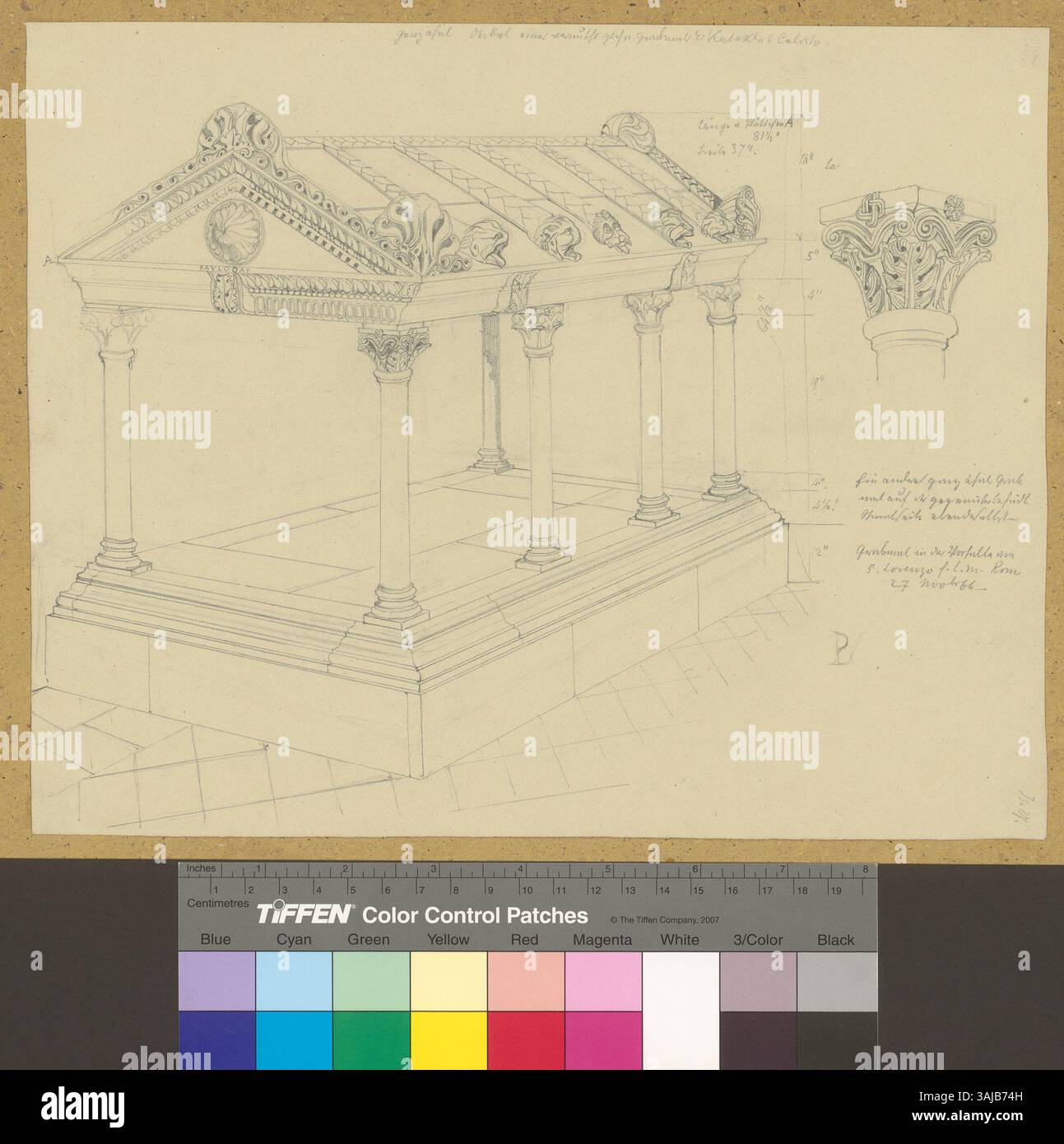 A drawing by Johann Rudolf Rahn from 1866 of a tomb in the vestibule of ...