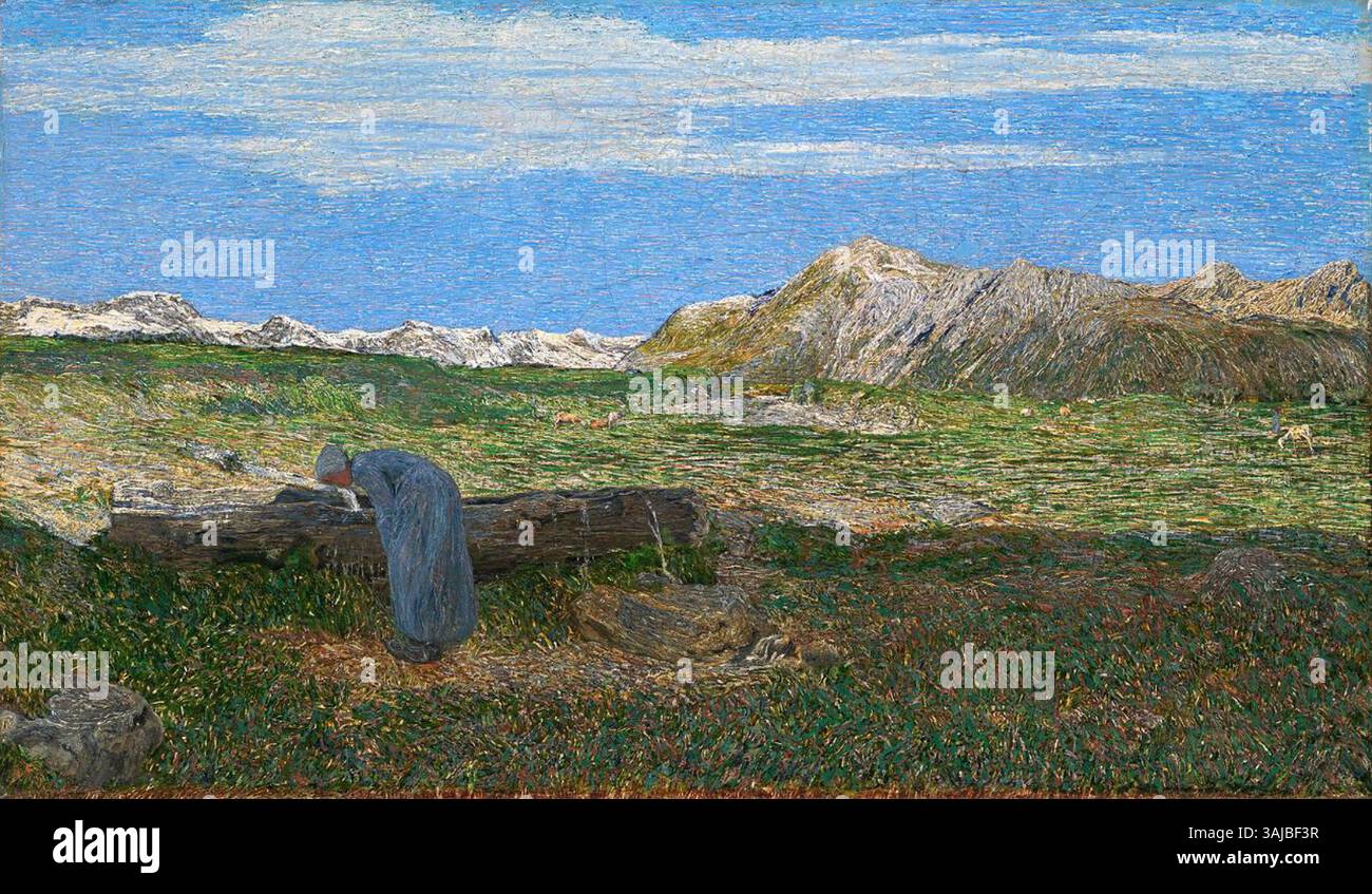 Das Gemälde „Alpenlandschaft mit Frau am Brunnen“, das Giovanni ...